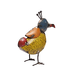 DeKulture Bird with Crest Figurine: Handmade Recycled Iron, Bird Statues for Living Room, Wildlife Decor (9x4x10.5 Inches)