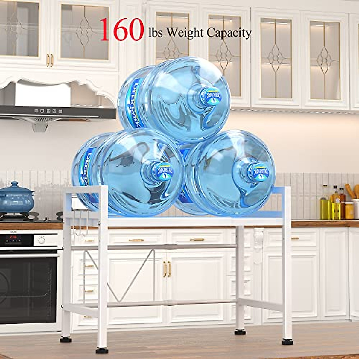 PUSDON Extendable Microwave Oven Rack, Adjustable Microwave/Toaster Shelf Heavy Duty Stand Kitchen Counter Top Organizer(L15.7~23.6" xW12.6 xH18.9), 2-Tier with 3 Hooks, 160lbs Weight Capacity, White