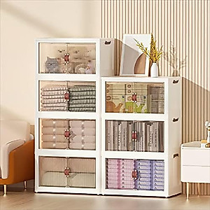 OEMVALATY 4-tier storage bins with lids,large plastic storage bins with lids and doors 60 Qt(16 Gal) per tier,closet organizers and storage,Stackable storage box,Folding Storage Box with Wheels