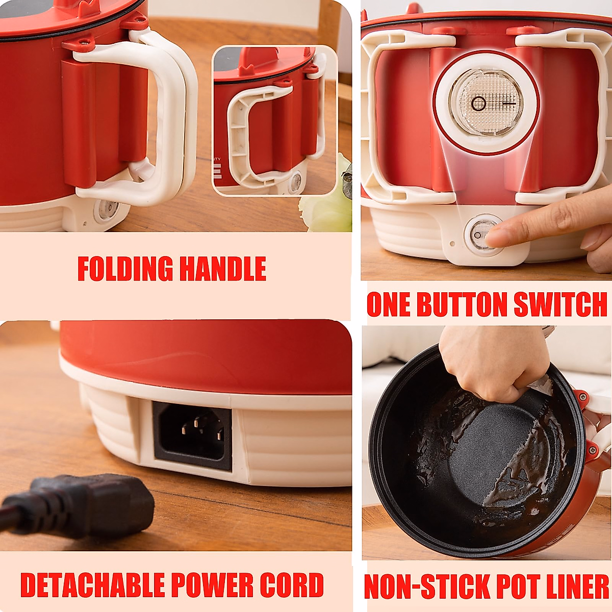 Hot Pot Electric Ramen Cooker Mini Instant Non-stick Pot with Over-Heating Protection Dry Burning Protection Easy Clean 1.5L 600W Ideal for Steak, Egg, Fried Rice, Ramen, Oatmeal, Soup