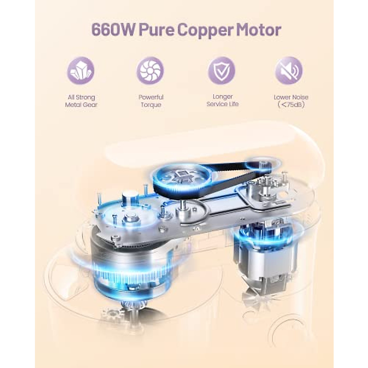 CHeflee Stand Mixer, 6 Quart, 600W 6+P Speed Household Electric Food Mixer with 6 Accessories for Dough, Cream, Cake, Kitchen Electric Mixer, Lavender