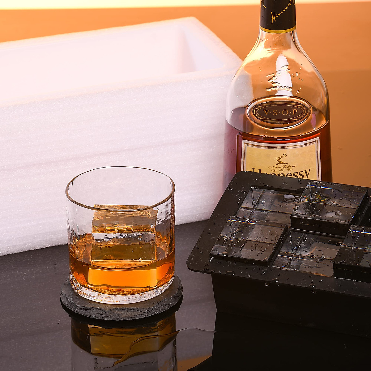 Clear Ice Cube Maker Tray - 2 Inch Ice Cube Silicone Mold,Crystal Clear Ice Cube for Whiskey and Cocktail