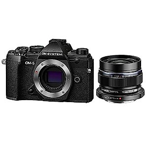 OM System OM-5 Mirrorless Digital Camera with M.Zuiko Digital ED 12mm f/2 Lens, Olympus Camera, Black