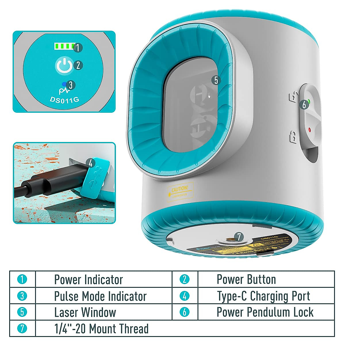 Self-Leveling Laser Level, DECTEAM 98ft/30m Green Cross Line Laser Level with Pulse Mode, Switchable Horizontal/Vertical Lines, Rechargeable Battery, Rubber Anti-slip, 360°Magnetic Base DS011G