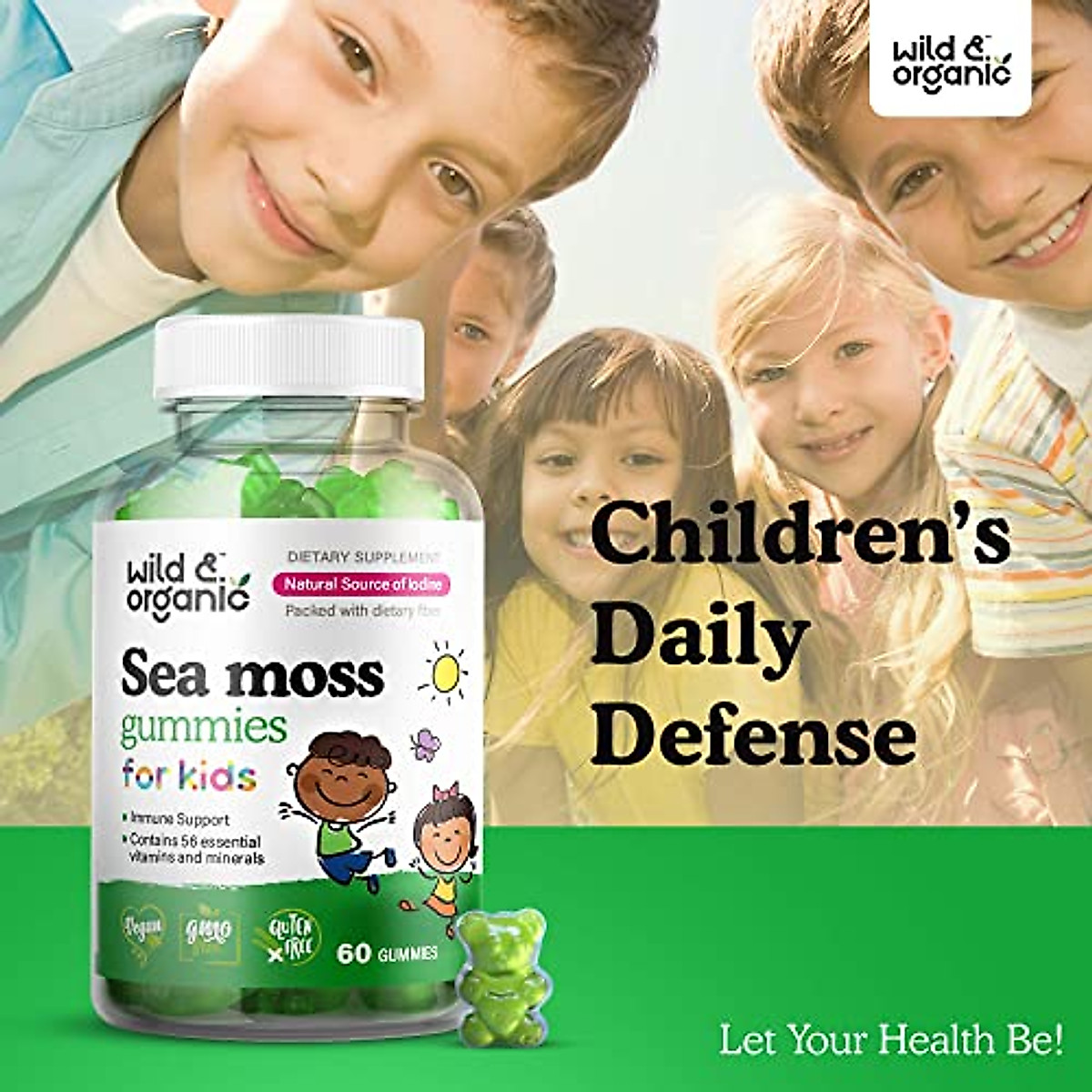 Wild & Organic Sea Moss Gummies Bundle - Superfood Wildcrafted Seamoss Gummy Vitamins for Kids & Adult - Thyroid Health, Digestive & Immune Support Supplements w/ Raw Irish Moss Bladderwrack - 2 Pack