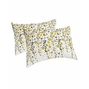 Weeping Flowers Pillow Covers King Standard Set of 2 20x36 Bed Pillow, Yellow Grey Summer Spring Floral Botanical Art Plush Soft Comfort for Hair/ Skin Cooling Pillowcases with Envelop Closure