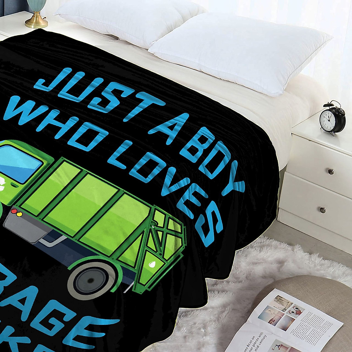 Boy Who Loves Garbage Trucks Blanket Soft Blankets and Throws Flannel Cozy Lightweight Quilt Gift Perfect for Bed Sofa Couch-50 x40 Small for Kids