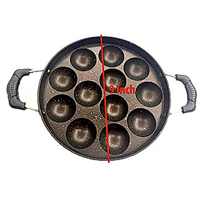 DBY Non-Stick Aluminium Appam Patra 12 Cavity with 2 Side Handle and Stainless Steel lid Paniyaram Appam Pan Maker Gas Top Compatible only