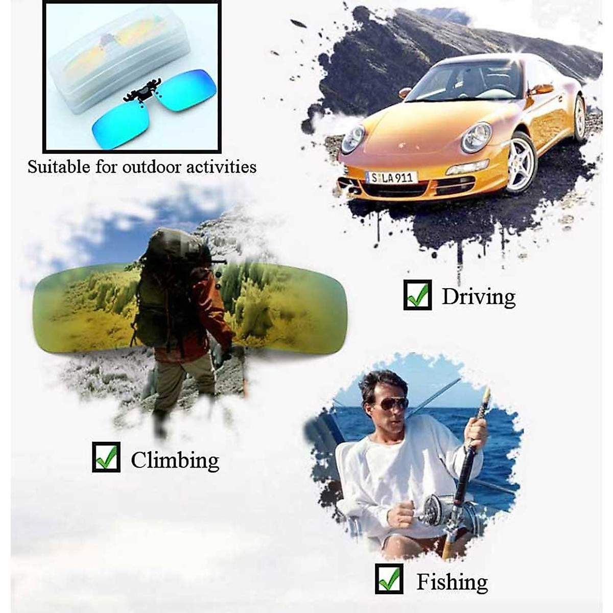 FRAZALA Polarized Clip-on Sunglasses with Flip Up Function Anti-Glare UV 400 Driving Glasses Clip-on for Prescription Glasses (Silver)