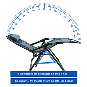 EVER ADVANCED Oversize XL Zero Gravity Recliner Padded Patio Lounger Chair with Adjustable Headrest Support 350lbs, Blue