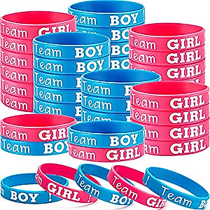 Gender Reveal Bracelets, Includes Team Boy Wristbands and Team Girl Wristbands for Baby Shower Party Gender Reveal Party Decorations Supplies(48 Pieces)