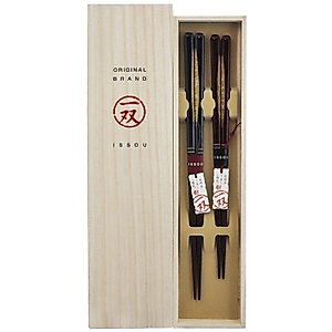 Isso Husband and Wife Both Using Japanese Chopsticks Set Designed with Dream Drops Boxed in Paulownia Wood.