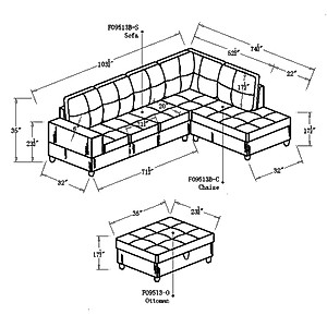 HOMVET Couch Furniture, Sectional Set L Shape Sofa Storage Ottoman for Living Room/Apartment/Office,Right Chaise, Powder Color
