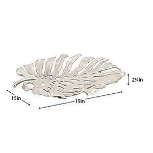 Torre & Tagus Lux Monstera Leaf Nickel Plated 19"L Wall Platter - Silver