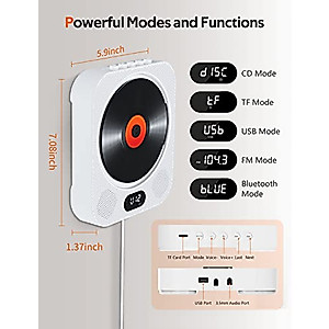 CozySound Portable CD Player Bluetooth for Home, Wall Mountable Desktop Kpop Music Players, Convert CDs to MP3, with Stereo Speakers, Remote, FM Radio, AUX Jack, Support U Disk/TF
