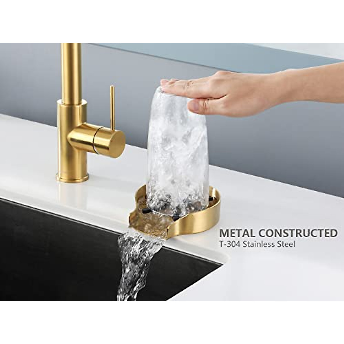 NeoBano Metal Glass Rinser for Kitchen Sinks, Brushed Gold Glass Rinser for Bar Sinks, Cup Baby Bottles Washer Cleaner Sink Accessories