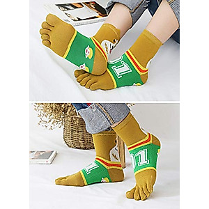 Hellomamma Women's Toe Sock Cute Cat Dog Ankle Sock Cotton Athletic Running Five Finger Socks for Girls (5 Pairs)