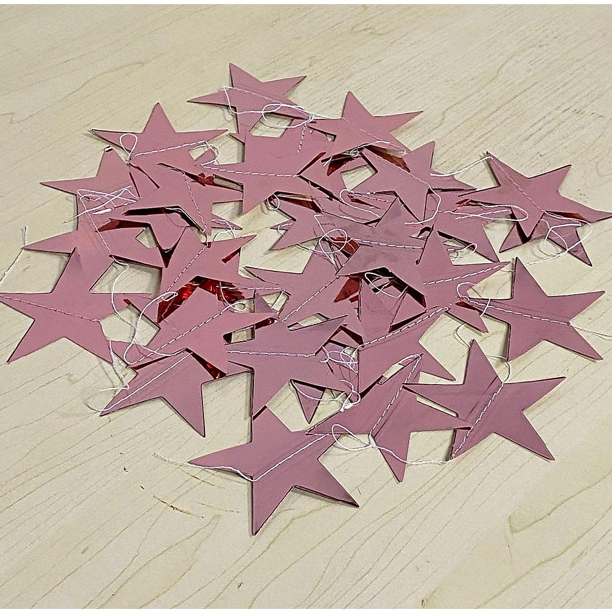 CareCheer Glitter Star Garland Banner Decoration, 130 Feet Bright Gold Star Hanging Bunting Banner Backdrop for Engagement Wedding Baby Shower Birthday Christmas Decor (Rose Gold)