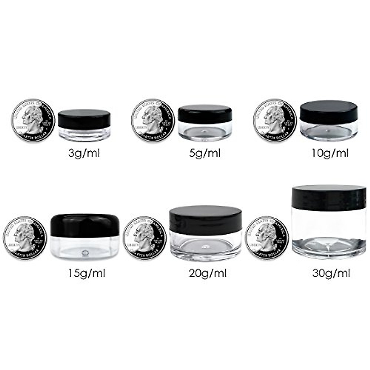 50 New Empty 5 Grams Acrylic Clear Round Jars - BPA Free Containers for Cosmetic, Lotion, Cream, Makeup, Bead, Eye shadow, Rhinestone, Samples, Pot, 5g/5ml (Clear Lid (50 Jars)