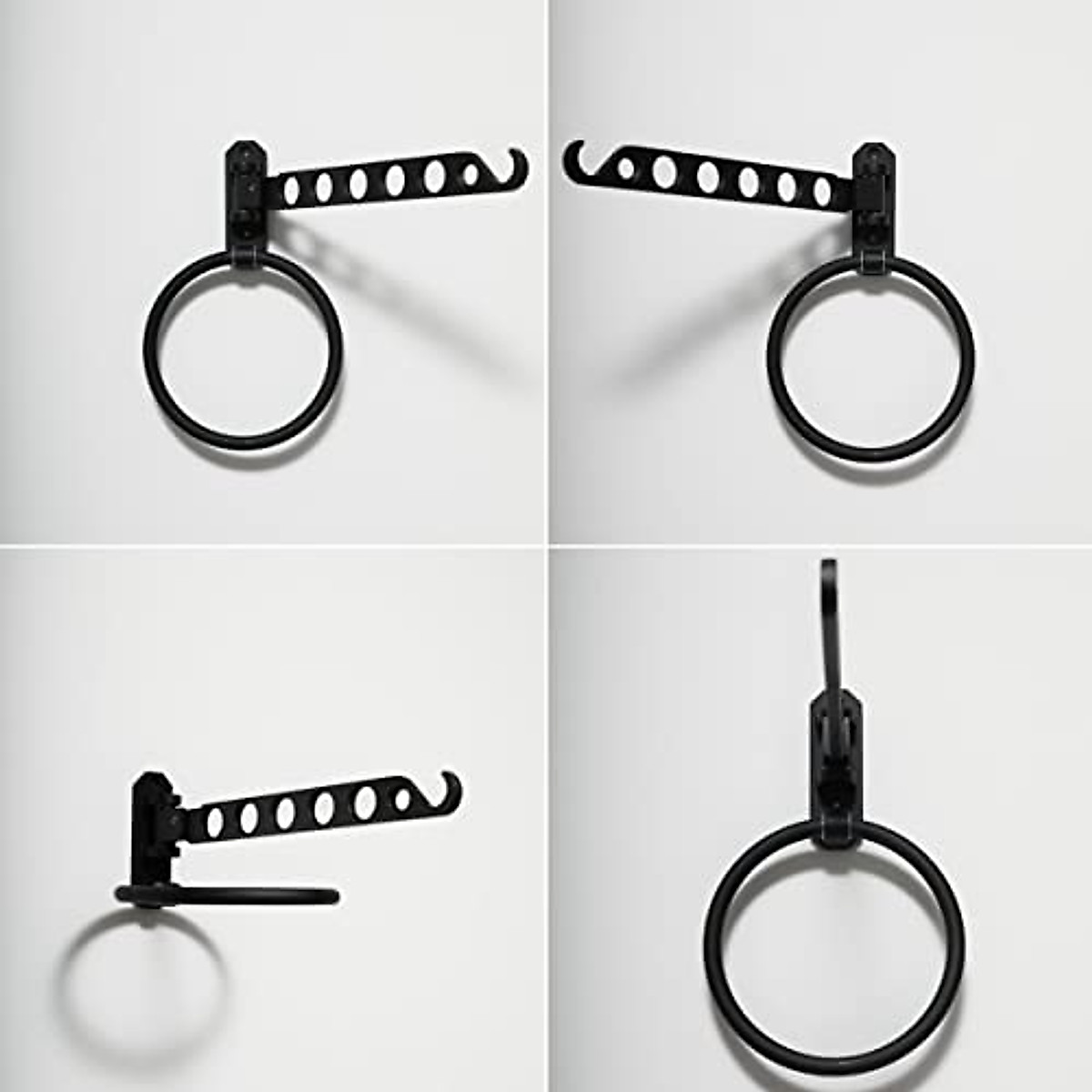 Yooloks Laundry Drying Rack Wall Mounted, Black Folding Clothes Drying Rack Clothes Hanger Rack with Swing Arm and Round Towel Ring, Space Saver for Laundry Room Bathroom Closet Storage Organizer