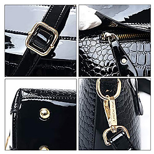 Goclothod Handbag Women Alligator Shoulder Bag Patent Leather Tote Purse