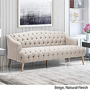 Great Deal Furniture Erin Contemporary Tufted Fabric 3 Seater Sofa, Beige and Natural