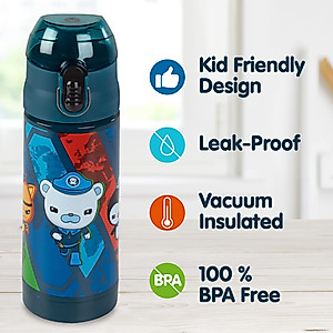 Octonauts Above & Beyond Blue Stainless Steel 13 oz Insulated Water Bottle for Kids - Spill Proof Lid, Easy to Use, Reusable - Keep Liquids Hot/Cold For Hours - Great for Travel, School, Sports, Camp