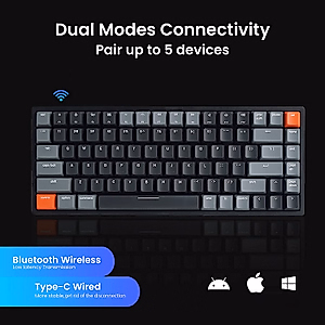 Vissles V84 Wireless Bluetooth/USB Wired Mechanical Keyboard with Wrist, Hot Swappable Mechanical Gaming Keyboard Compact 84 Keys, Tenkeyless RGB Dynamic Backlit for Mac Windows (hot swappable-Brown)