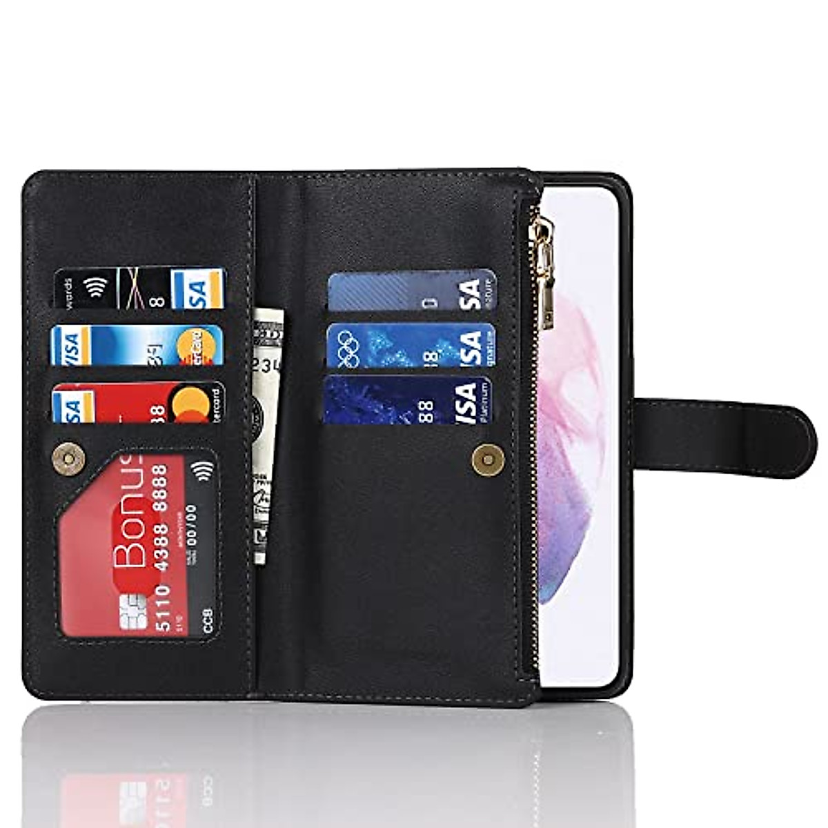 Jaorty Samsung Galaxy A52 5G Wallet Case,[9 Card Slots] Removable Adjustable Crossbody Necklace Lanyard Shoulder Strap Zipper Magnetic Leather Case for Samsung Galaxy A52 5G,6.5 inch Black