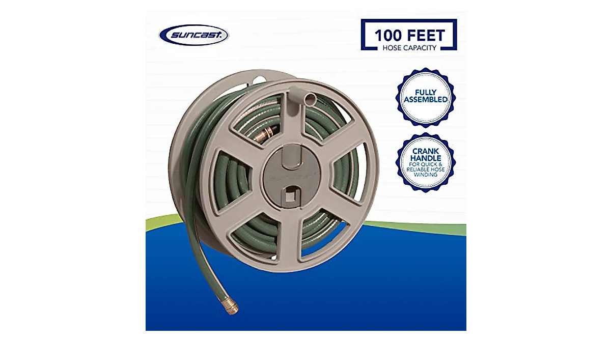 Suncast 100 ft Wall-Mount Garden Hose Reel - Durable & Compact
