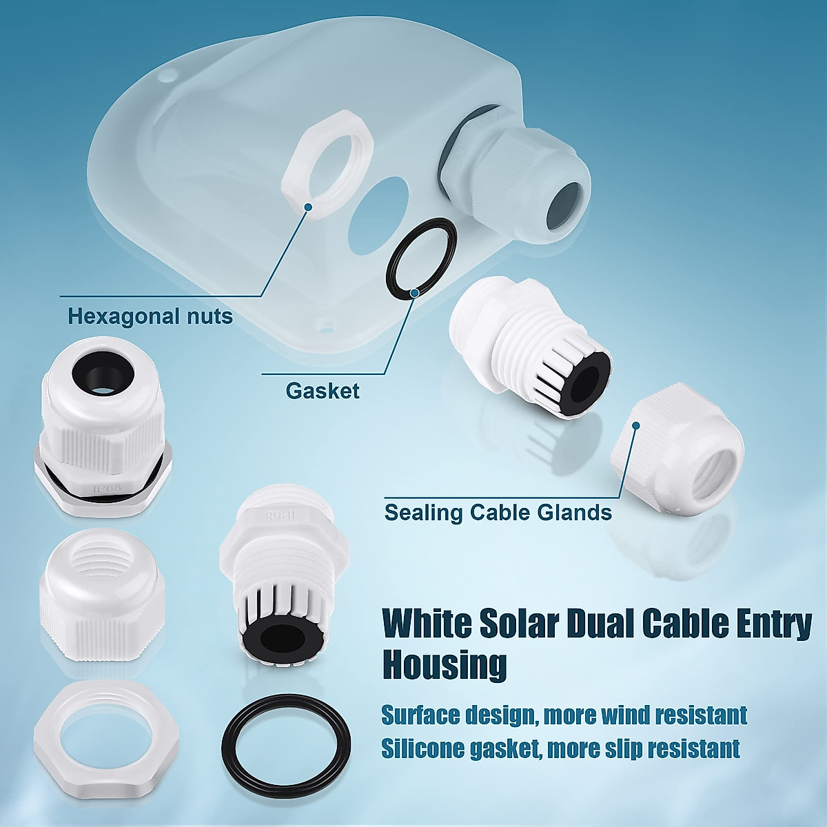 4 Pieces Solar Double Cable Entry Gland for All Cable Types 13AWG to 7AWG, RV Accessories Waterproof ABS Solar Dual Cable Entry Housing for RVBoatYachtRoofCamper Van