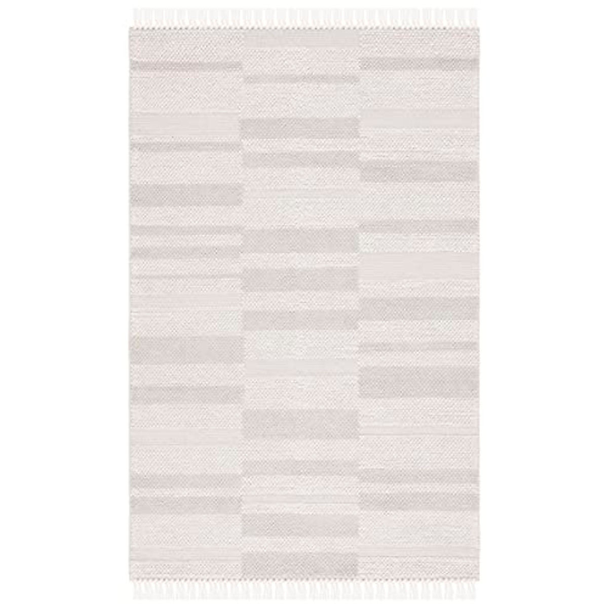 Safavieh Natura Collection 6&#039; x 9&#039; Ivory/Silver NAT225G Modern Contemporary Farmhouse Fringe Wool Area Rug