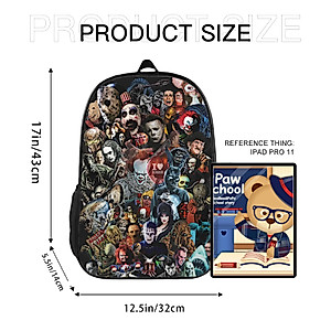 Halloween Horror Movie Backpack, Multi-Function Travel Backpack, Adjustable Shoulder Strap Backpack 17"