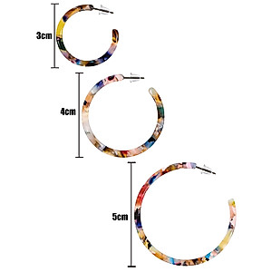 Jovitec 3 Pairs Tortoise Shell Hoop Earrings Acrylic Resin Earrings Mottled Earrings Jewelry for Women Favors (Style 5)