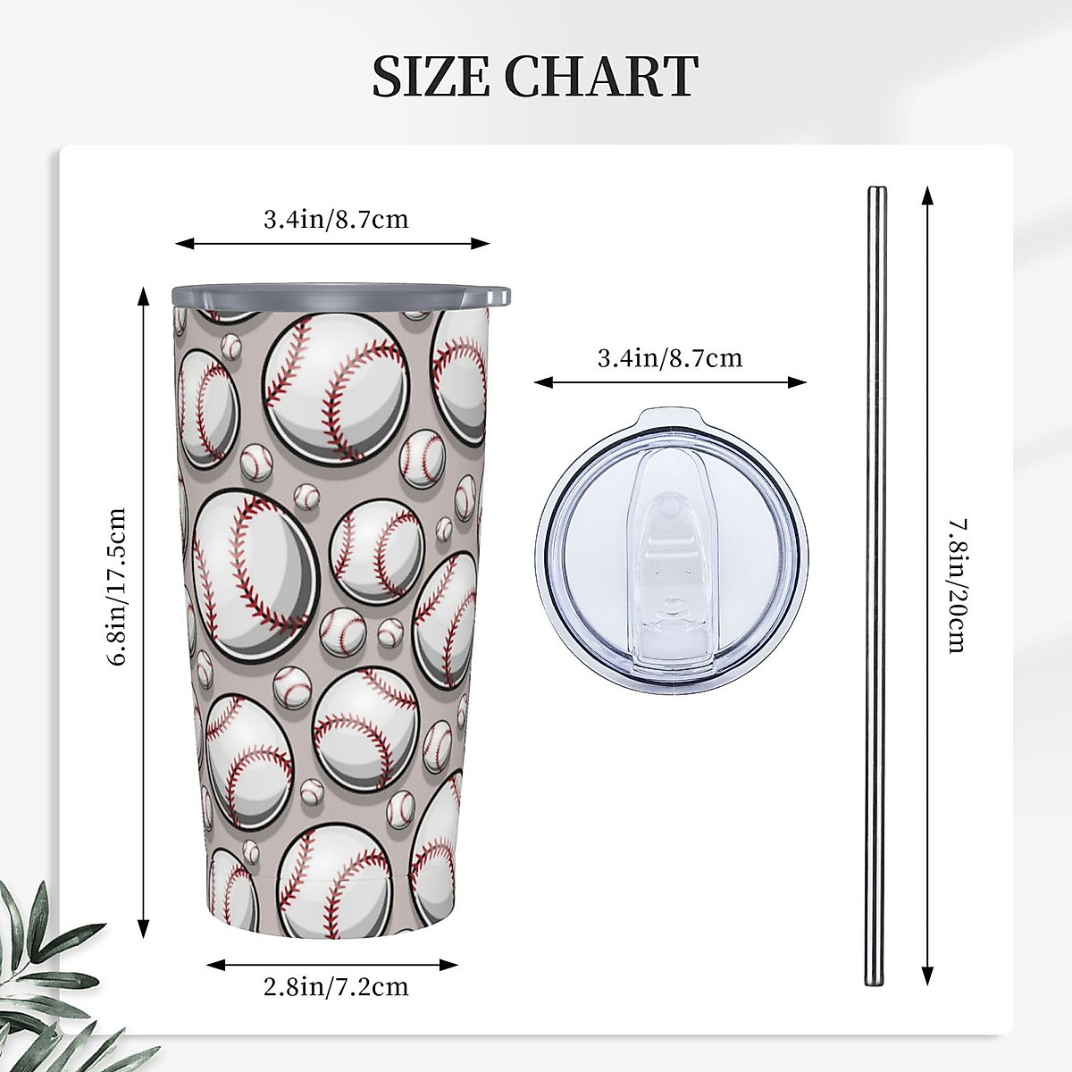 JASROTAO Baseball Tumbler, Softball Ball 20oz Stainless Steel Insulated Travel Tumbler,Travel Coffee Mug with Lid and Straw Cups Gifts for Women Men