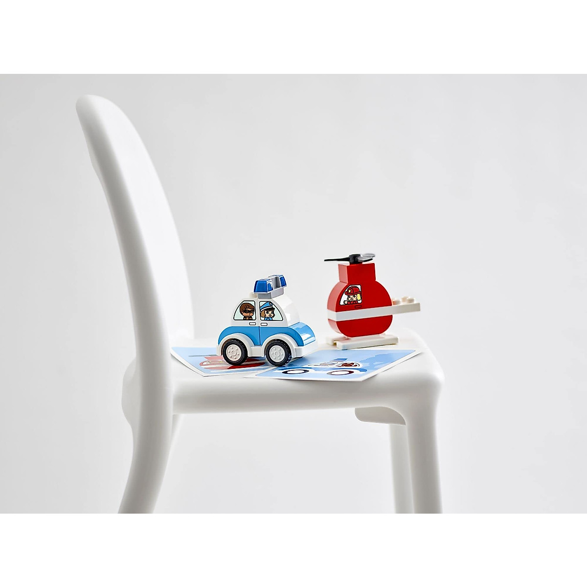 LEGO DUPLO My First Fire Helicopter and Police Car 10957 Rescue Vehicles; Police Car and Helicopter Learning Toy, New 2021 (14 Pieces)