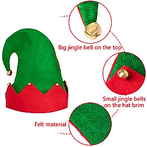 Moon Boat 3Pack Christmas Elf Felt Hat - Jingle Bells Xmas Holiday Party Costume Favors Gifts Accessoriess