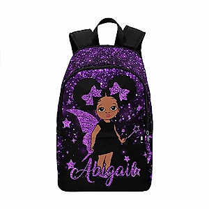 MyPupSocks Customized School Bag Afro Princess Backpack for Son from Dad, Purple Multipurpose Laptop Backpack Bookbag for Back School Gifts