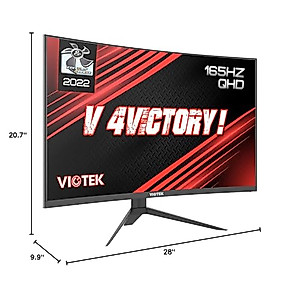 Viotek GNV32DBE 32-Inch Curved Gaming Monitor | 2560x1440p QHD | 165Hz | 120% sRGB | FreeSync/G-Sync | 2X DP, 1x HDMI 2.0 | 3 Years Zero Dead Pixels