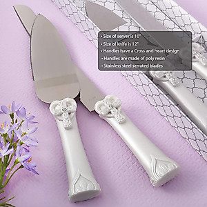 Heart and Cross Stainless Steel Wedding Cake Server Set Reception New