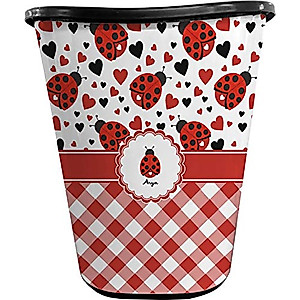 RNK Shops Ladybugs & Gingham Waste Basket - Single Sided (Black) (Personalized)