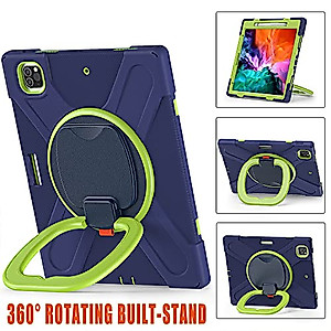 SCSVPN iPad Pro 12.9 Case 4th/3rd Generation, Full Heavy Duty Shockproof Protective Cover for iPad Pro 12.9 inch 2020/2018 with Pencil Holder - 360 Rotating Stand - Handle/Shoulder Strap, Navy Green