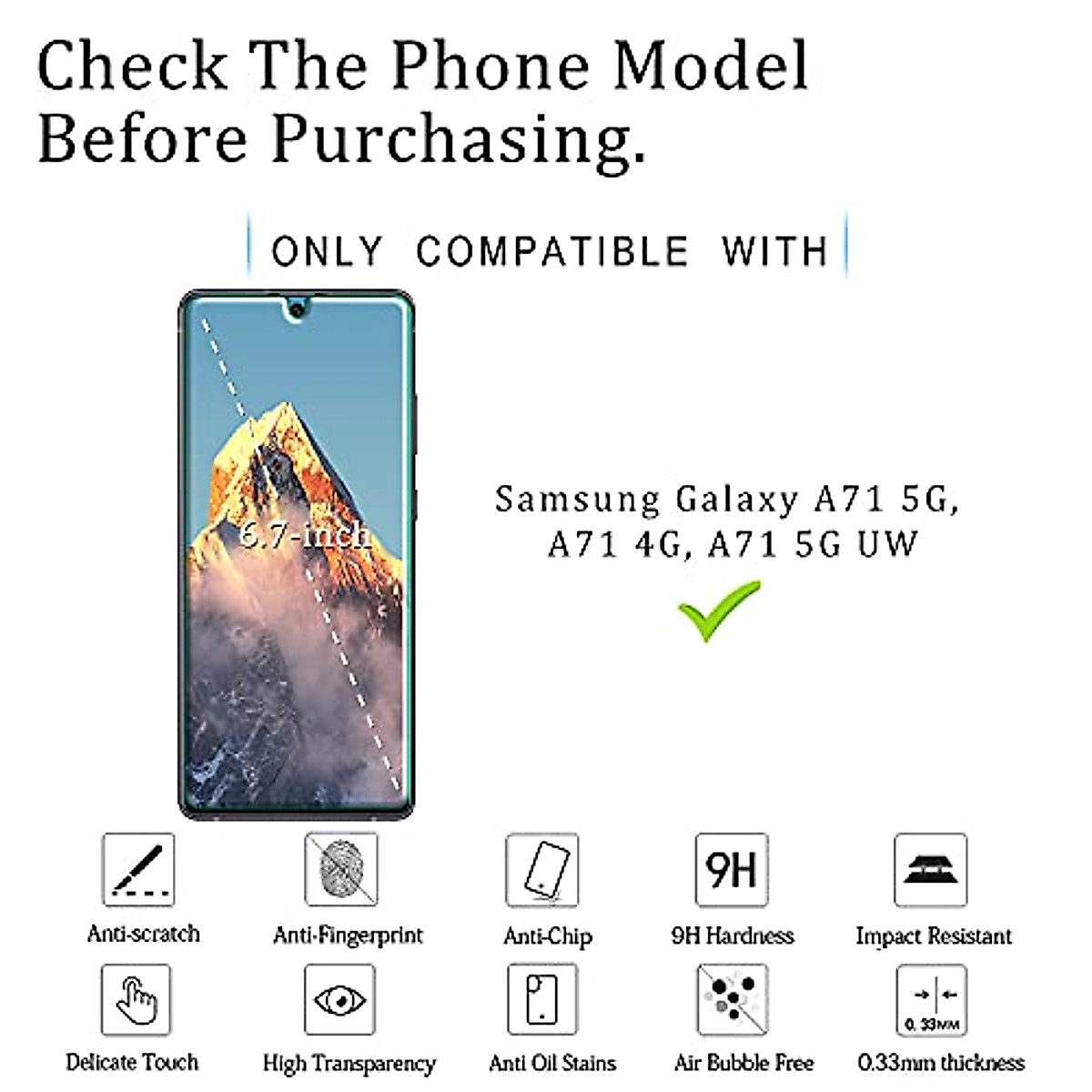 KATIN [2-Pack] Screen Protector For Samsung Galaxy A71 5G, Galaxy A71 5G UW, Galaxy A71 4G Tempered Glass, Anti Scratch, Bubble Free, Support Fingerprint Scan, Easy to Install, Case Friendly