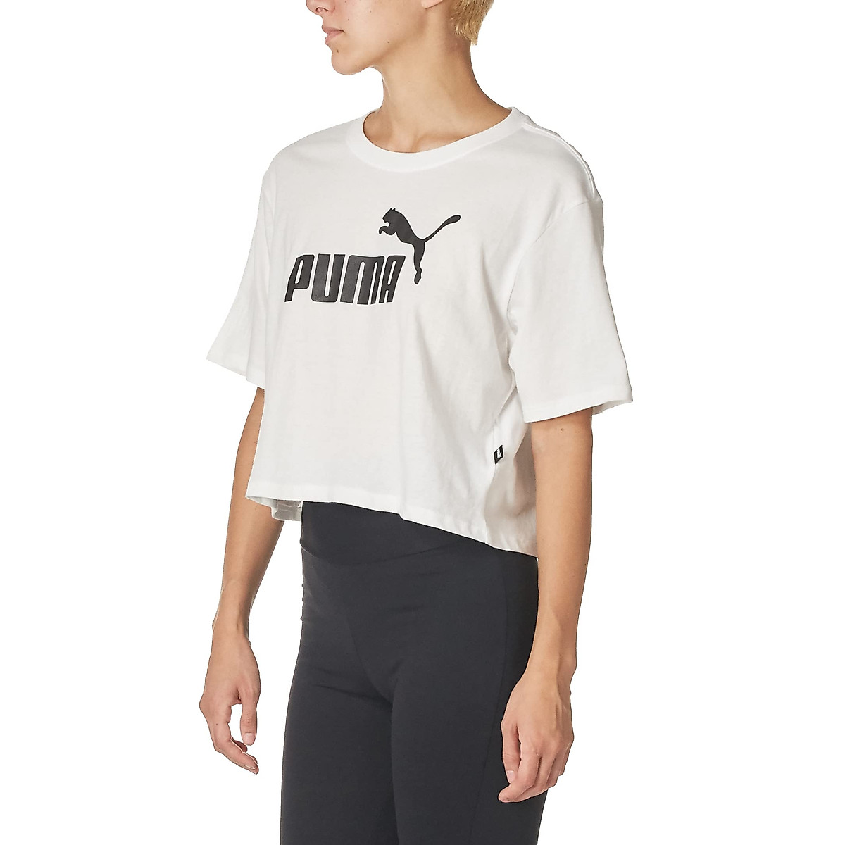 PUMA Women's Essentials+ Cropped Tee, White, XXL