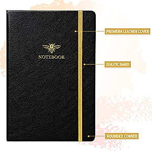Artfan Ruled Notebook/Journal – Premium Thick Paper Faux Leather Classic Writing Notebook with Pocket + Page Dividers Gifts, Banded, Large, 180 Pages, Hard Cover, Lined (5.8 x 8.4) - Bee