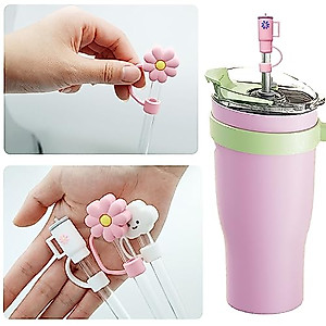 6PCS Straw Covers Cap for Stanley Cup 40 Oz, 10mm/0.39in Silicone Straw Tips Covers, Silicone Straw Topper Compatible with Stanley 30&40 Oz Tumbler with Handle, Reusable Dust-Proof Spill Proof Stopper