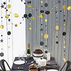 Black Gold Party Decorations Moon Star Garland Hanging Stars Circle Streamer Banner Backdrop Decor for Ramadan Wedding Birthday Bachelorette Bridal Shower New Year EID Graduation Party Supplies
