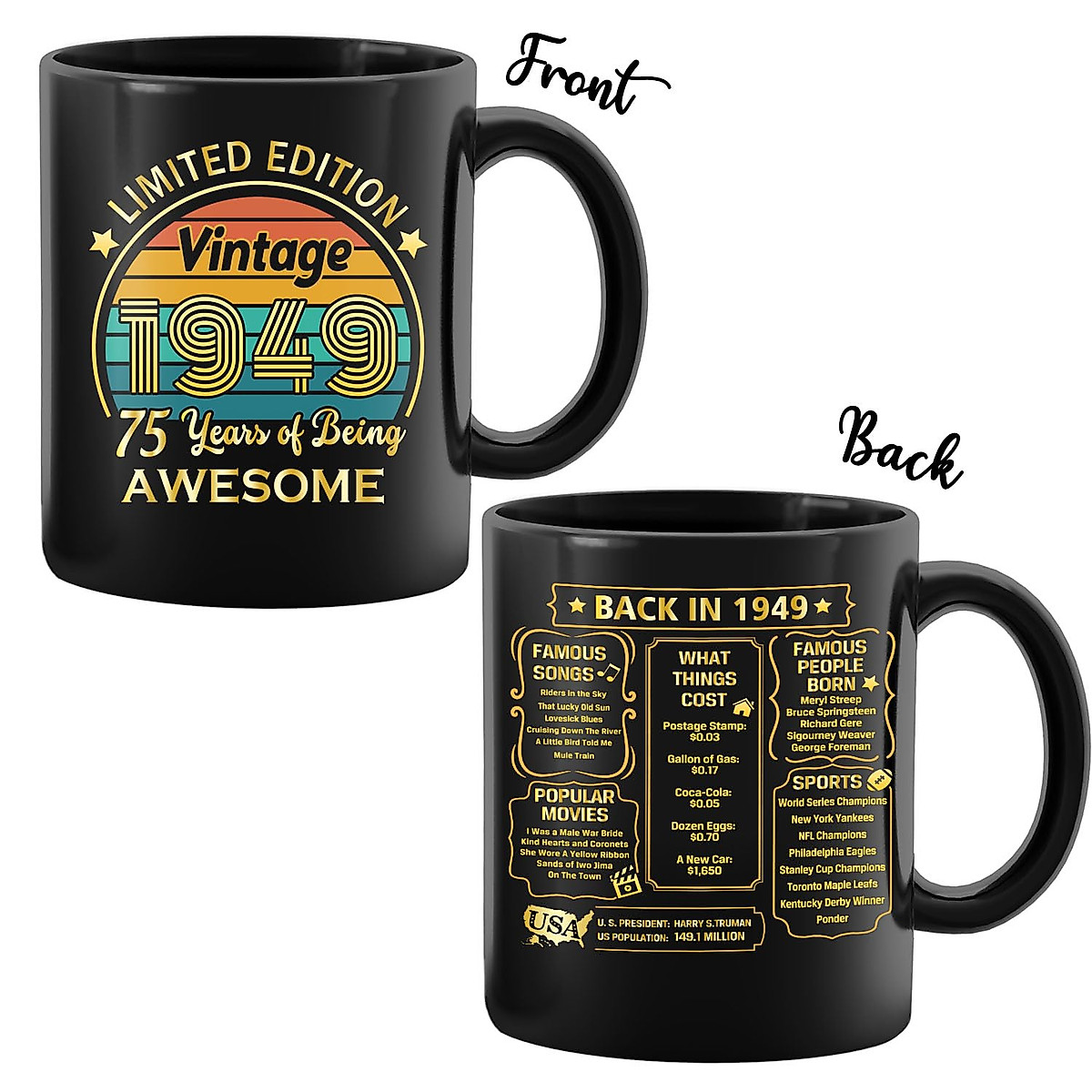 QUPT 75th Birthday Gifts for Women Men, 75th Birthday Gifts for Him, 75 Years Old Gifts, 1949 Birthday Gifts for Women Men, 1949 Birthday Gifts for Her Him, 75th Birthday Presents Coffee Mug