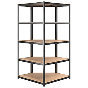 vidaXL 5-Layer Corner Shelf Industrial Shelving Warehouse Workshop Storage Corner Shelf Unit Rack Furniture Anthracite Steel and Engineered Wood