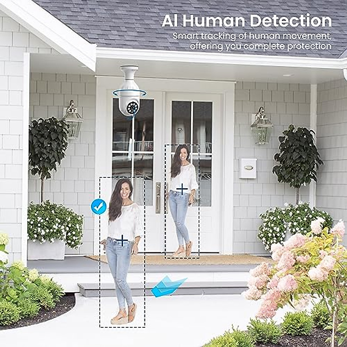 BITEPASS 1080p Light Bulb Wireless Security Camera, 355° Panoramic Dome Cam, Live View, AI Human Detection, 2-Way Audio, Color Night Vision, Cloud Storage, Spotlights, Indoor Outdoor Surveillance